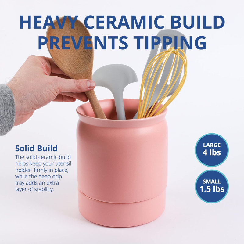 OUMIKEJI Set Of 2 Ceramic Utensil Organizers | Large Utensil Holder, Small Cutlery Utensil Crock ...